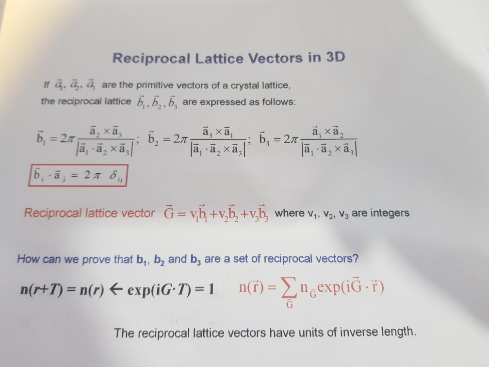 Solved Reciprocal Lattice Vectors in 3D If a. a. à are the | Chegg.com