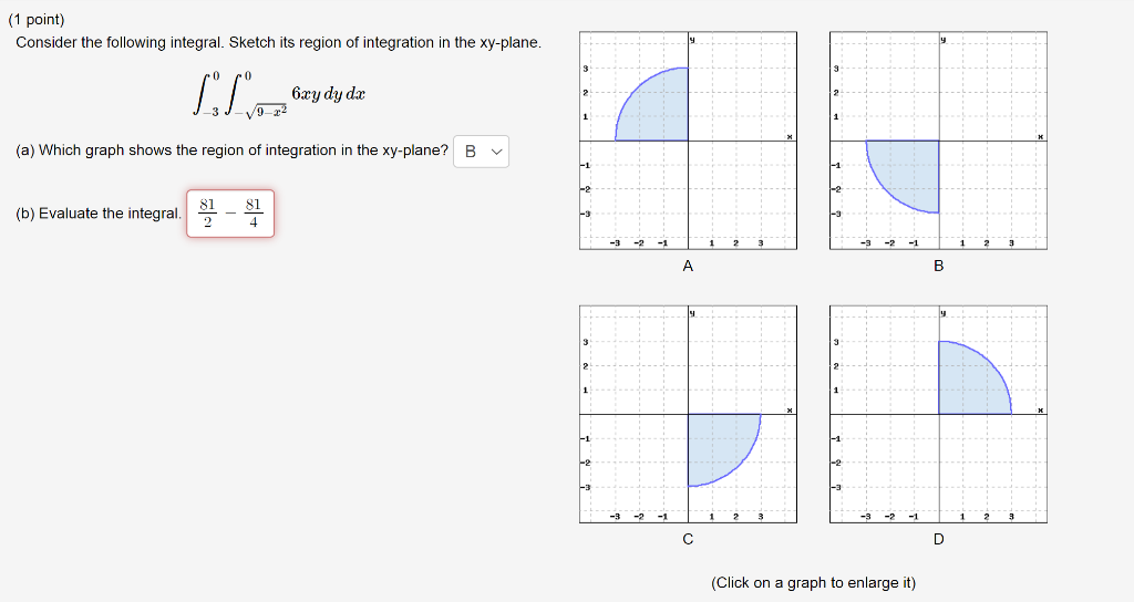 Solved (1 point) Consider the following integral. Sketch its | Chegg.com