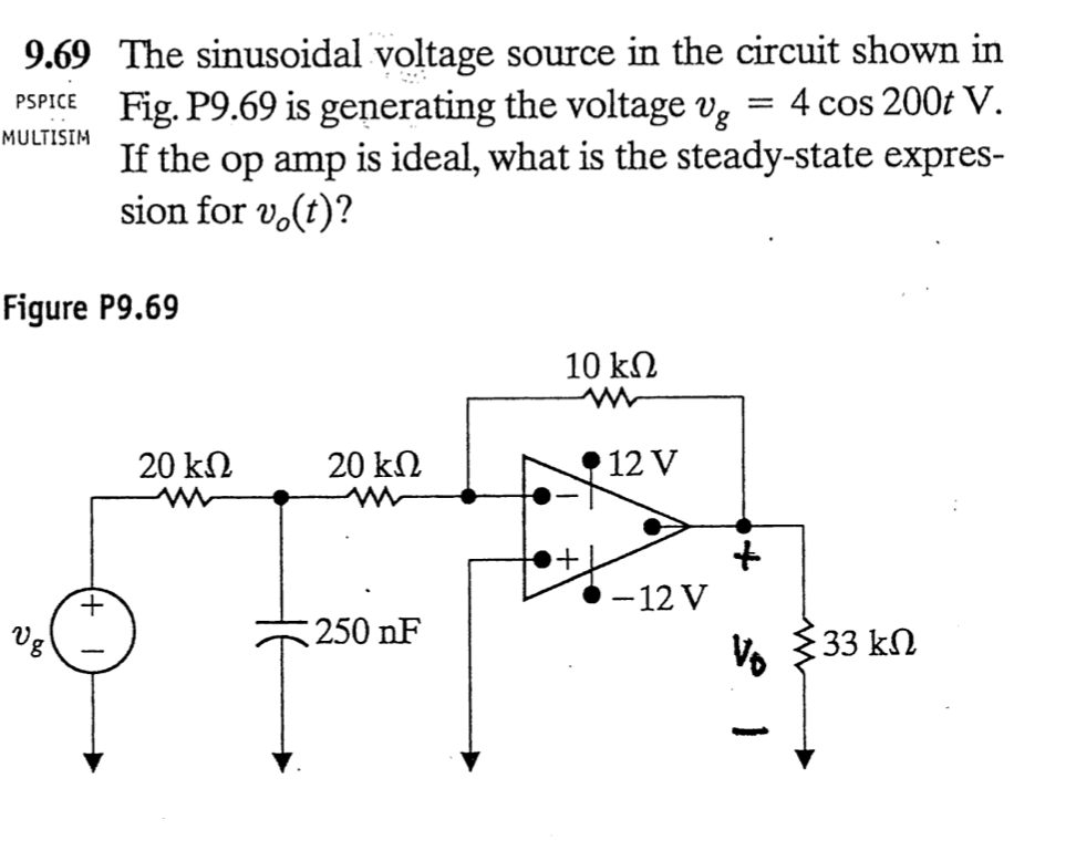 Solved MULTISIM 9.69 The sinusoidal voltage source in the | Chegg.com