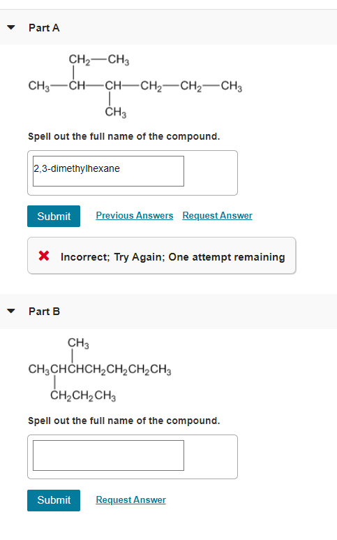 Solved Part A CH2 - CH3 CH3 -CH-CH-CH2-CH2-CH3 | CH3 Spell | Chegg.com