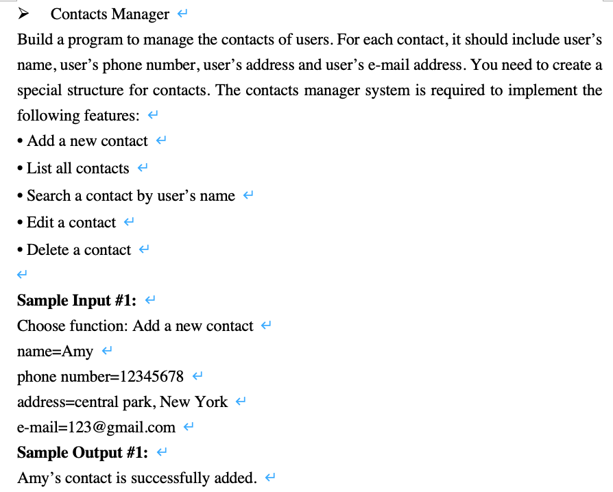 Solved Contacts Manager 4 Build a program to manage the | Chegg.com