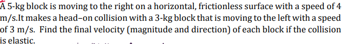 Solved A 5-kg block is moving to the right on a horizontal, | Chegg.com