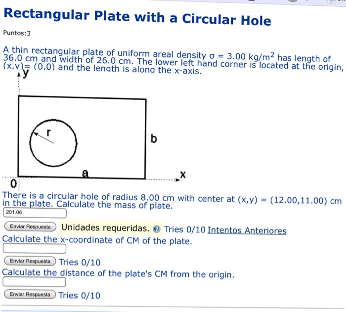 Solved Rectangular Plate with a Circular Hole Puntos:3 A | Chegg.com