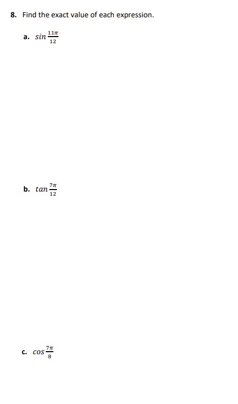 Solved Find the exact value of ﻿each | Chegg.com