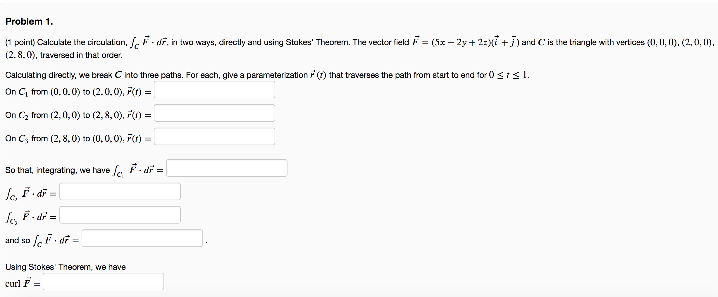Solved (1 point) Calculate the circulation, ∫CF⋅dr, in two | Chegg.com