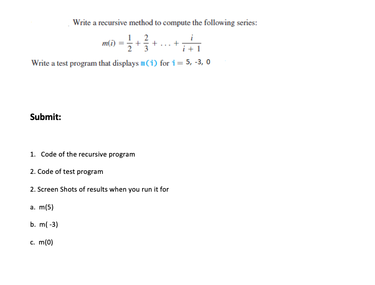 Solved Write a recursive method to compute the following | Chegg.com
