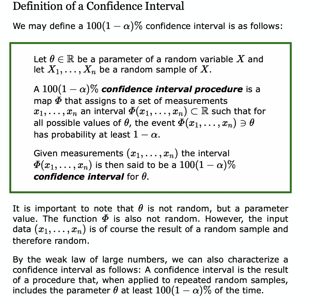 Definition of a Confidence Interval We may define a | Chegg.com
