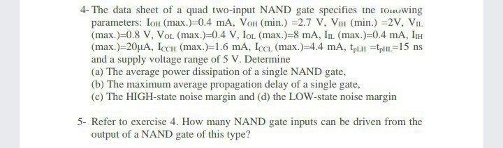 Solved 4- The data sheet of a quad two-input NAND gate | Chegg.com