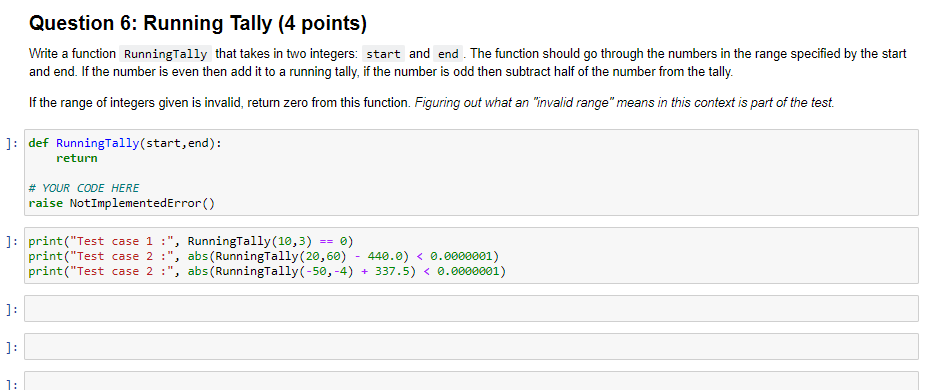 Solved Question 6: Running Tally (4 points) Write a function | Chegg.com