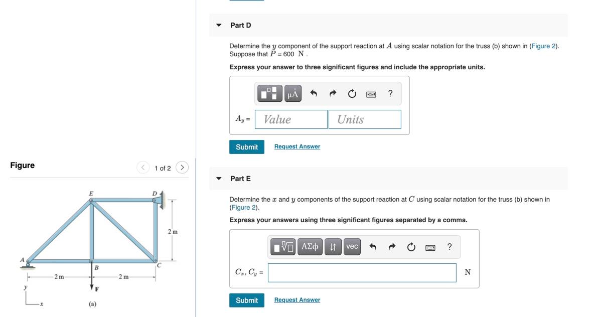 Solved Review Part A Determine the y component of support | Chegg.com