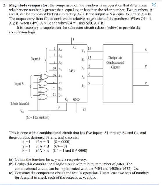 Solved 2. Magnitude comparator: the comparison of two | Chegg.com