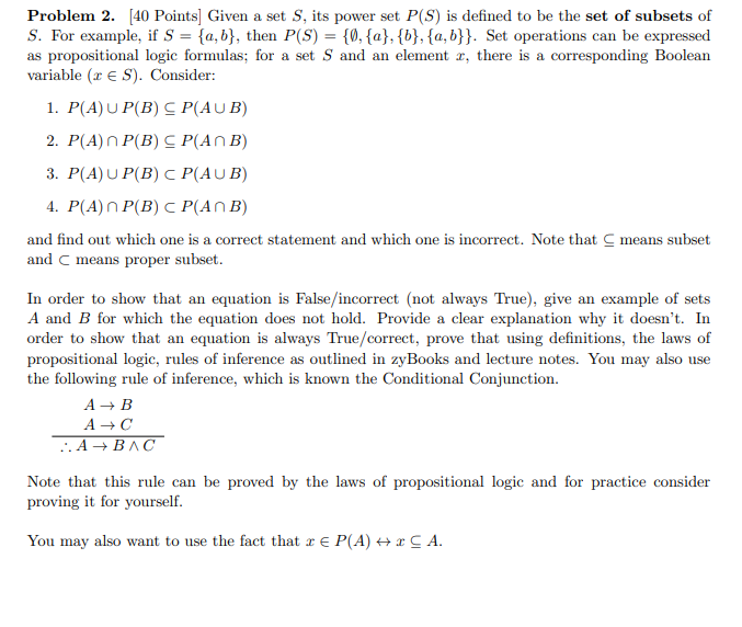 Solved Problem 2. [40 Points] Given a set S, its power set | Chegg.com