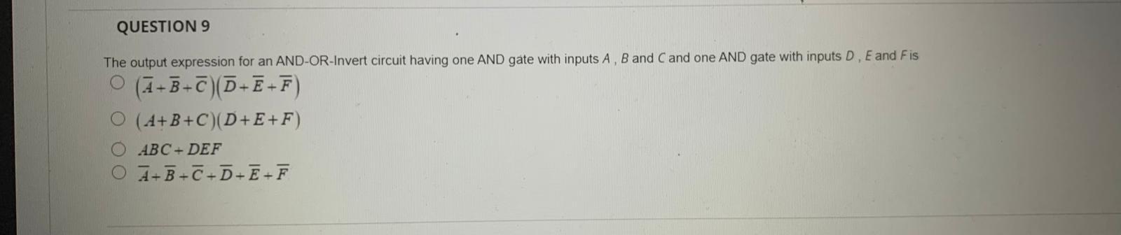Solved QUESTION 9 The output expression for an AND-OR-Invert | Chegg.com