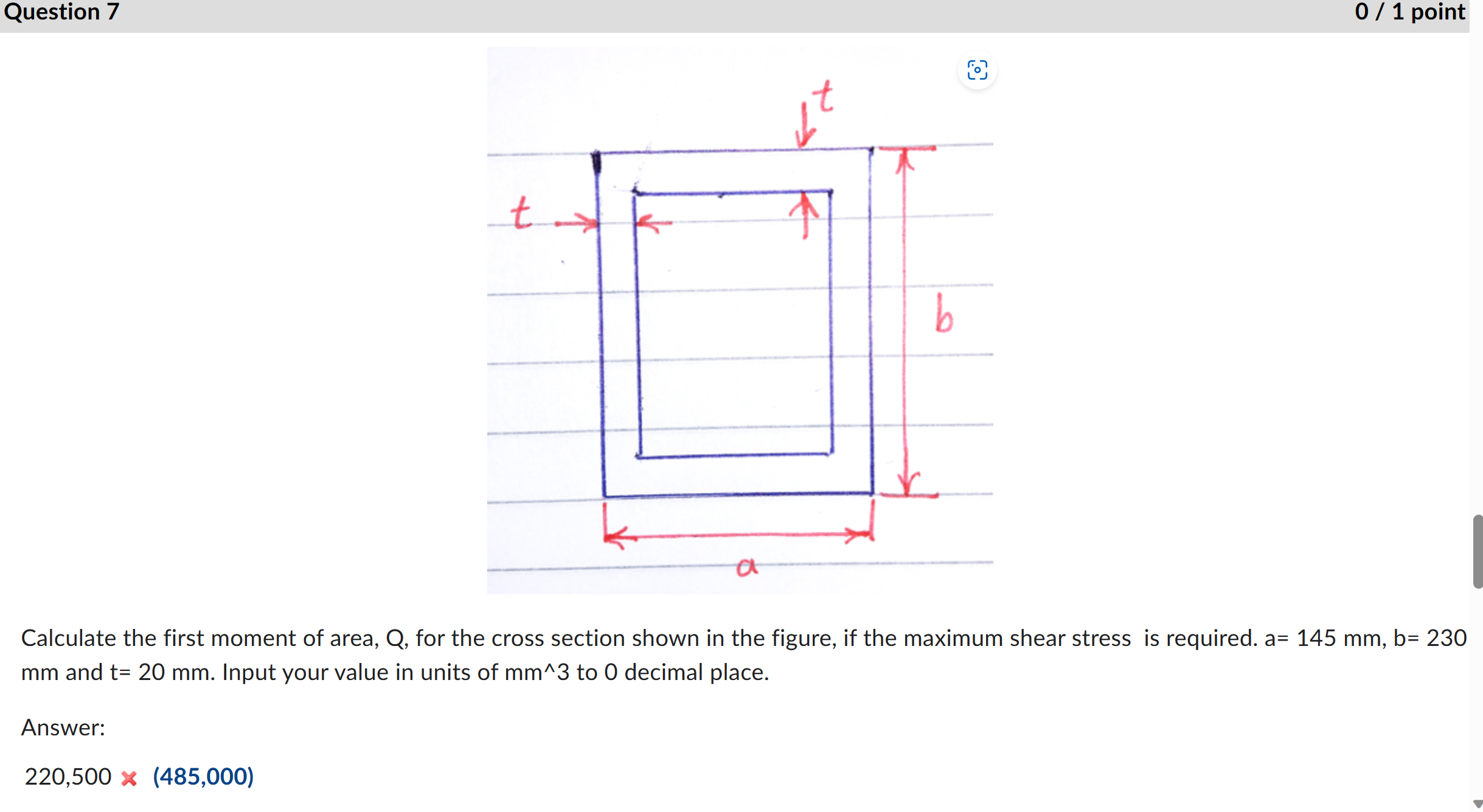 Solved Calculate the first moment of area, Q, for the cross | Chegg.com