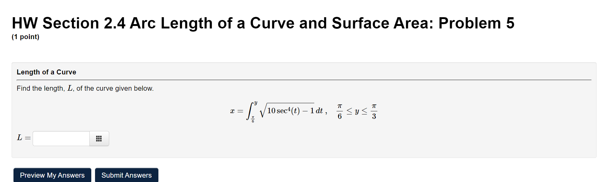 Solved HW Section 2.4 Arc Length of a Curve and Surface | Chegg.com