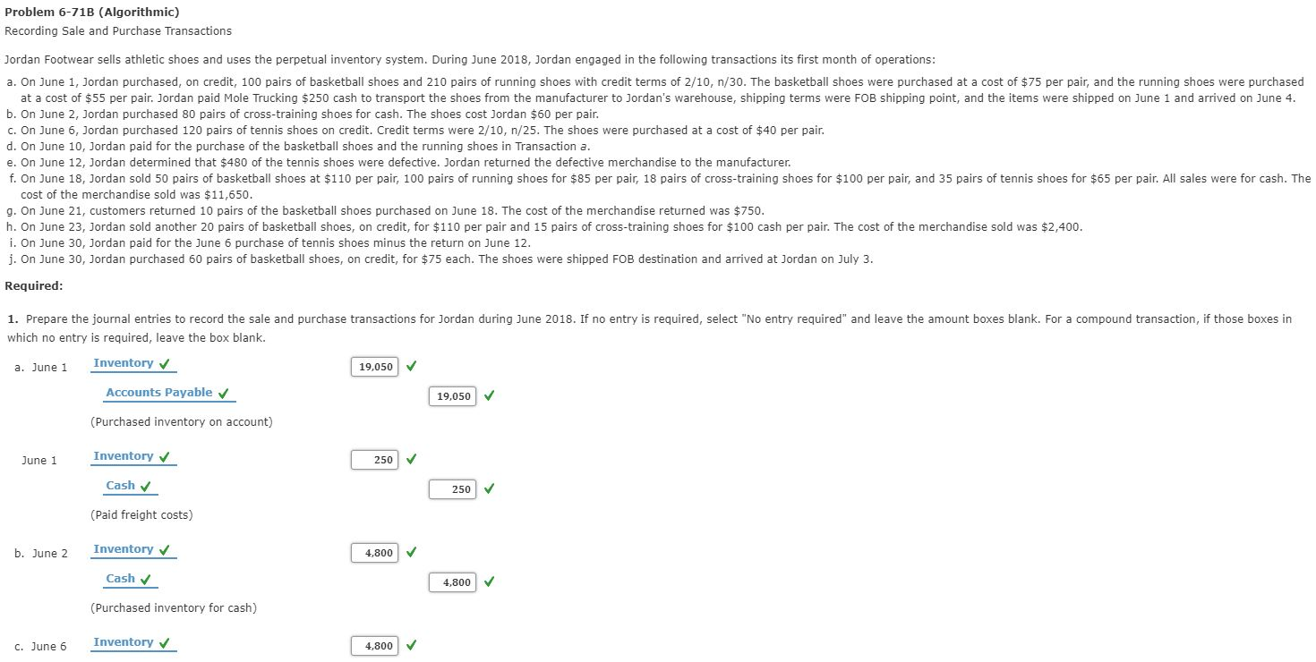 Solved Problem 6-71B (Algorithmic) Recording Sale and | Chegg.com