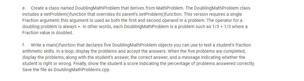 Solved e. Create a class named Doubling MathProblem that | Chegg.com