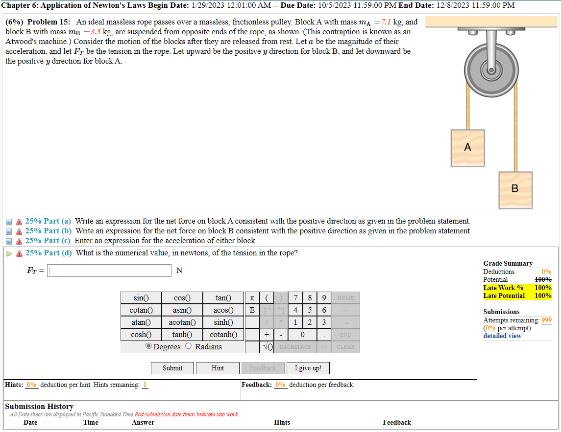 Solved (6\%) Problem 15: An ideal massless rope passes over | Chegg.com