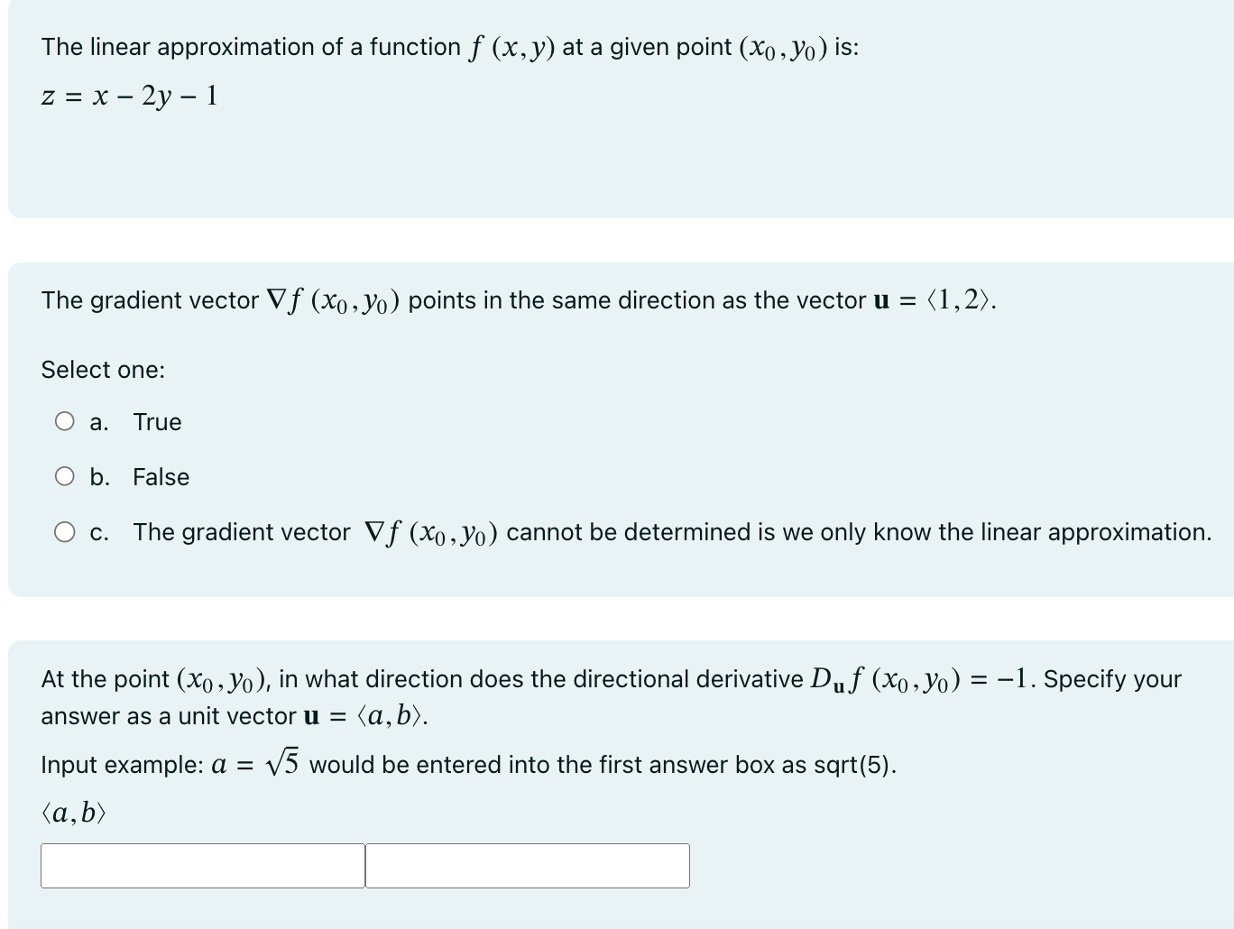 Solved The linear approximation of a function f(x,y) ﻿at a | Chegg.com