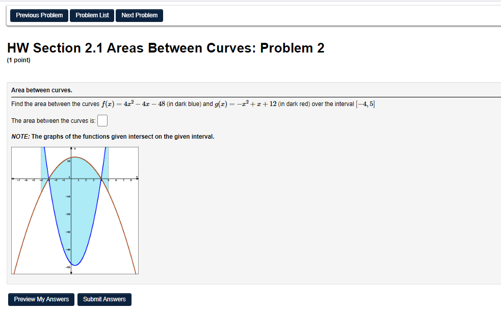 Solved Area between curves.Find the area between the curves | Chegg.com