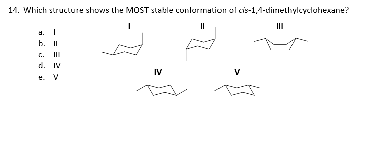 Solved 14. Which structure shows the MOST stable | Chegg.com