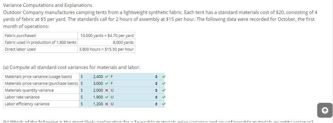 Solved Variance Computations and Explanations Outdoor | Chegg.com