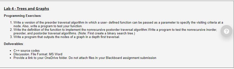 Solved Lab 4 - Trees and Graphs Programming Exercises: 1. | Chegg.com