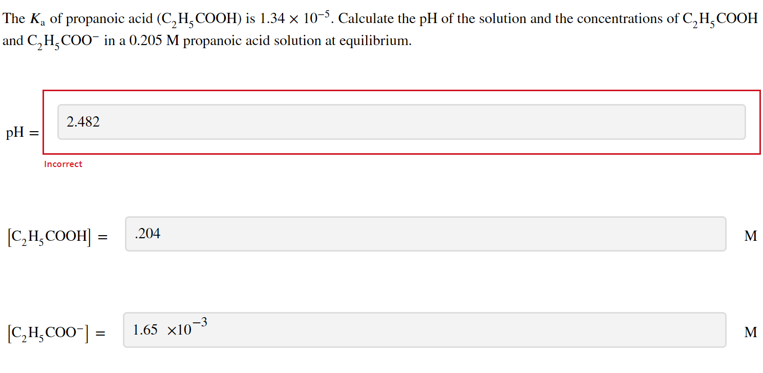 Solved The Ka of propanoic acid (C2H5COOH) is 1.34×10−5. | Chegg.com