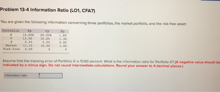 Solved Problem 13-4 Information Ratio (LO1, CFA7) You are | Chegg.com