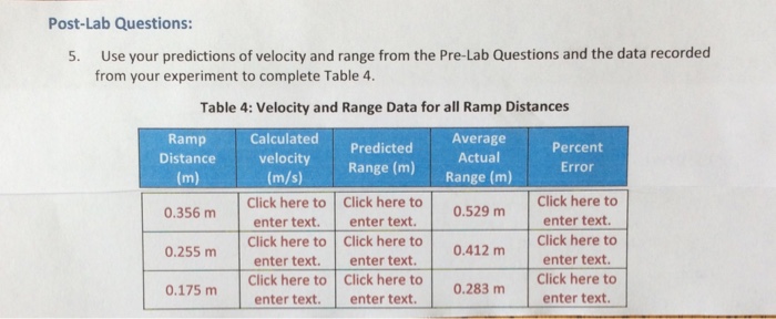 Post-Lab Questions: Use your predictions of velocity | Chegg.com