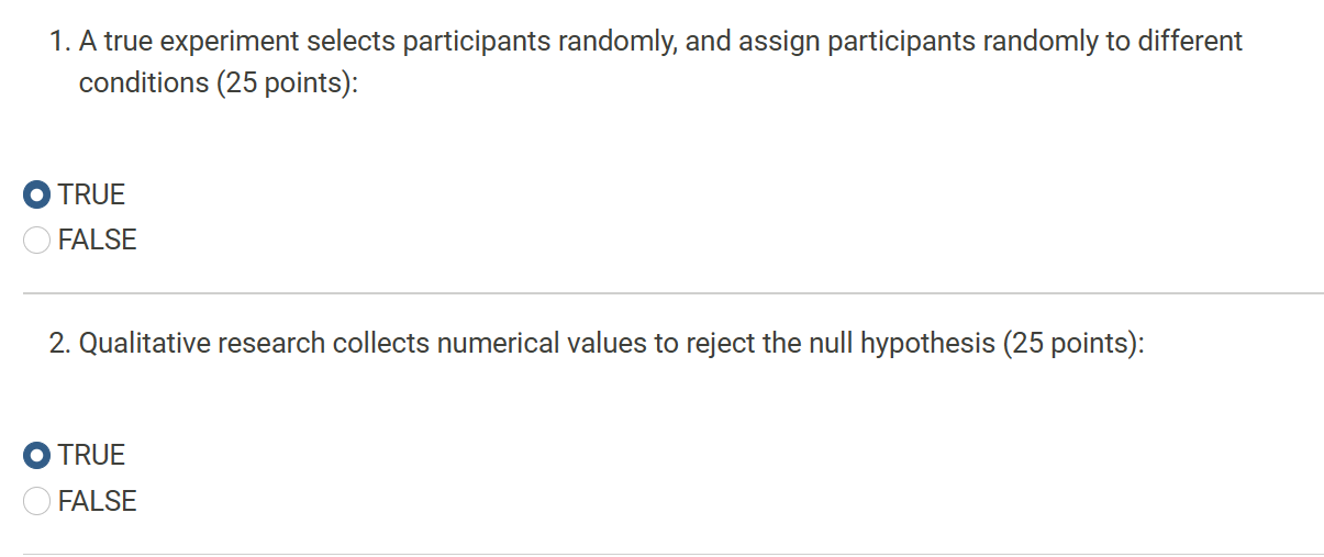 Solved 1. A true experiment selects participants randomly, | Chegg.com