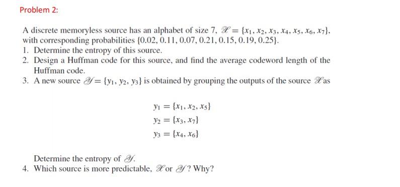 Solved Problem 2: A discrete memoryless source has an | Chegg.com