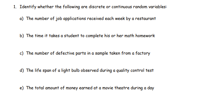 Solved 1 Identify Whether The Following Are Discrete Or 9576