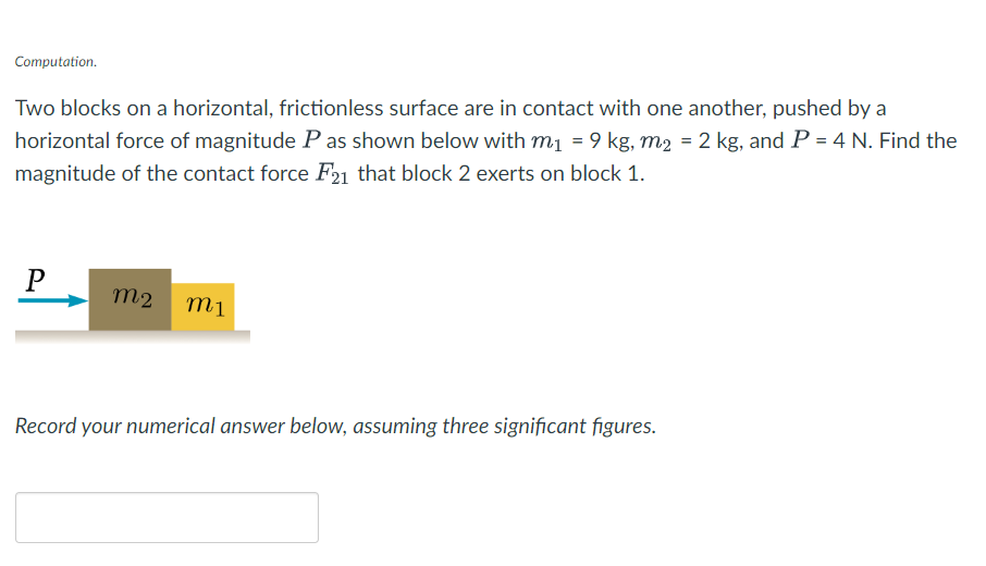 Solved Computation. Two blocks on a horizontal, frictionless | Chegg.com