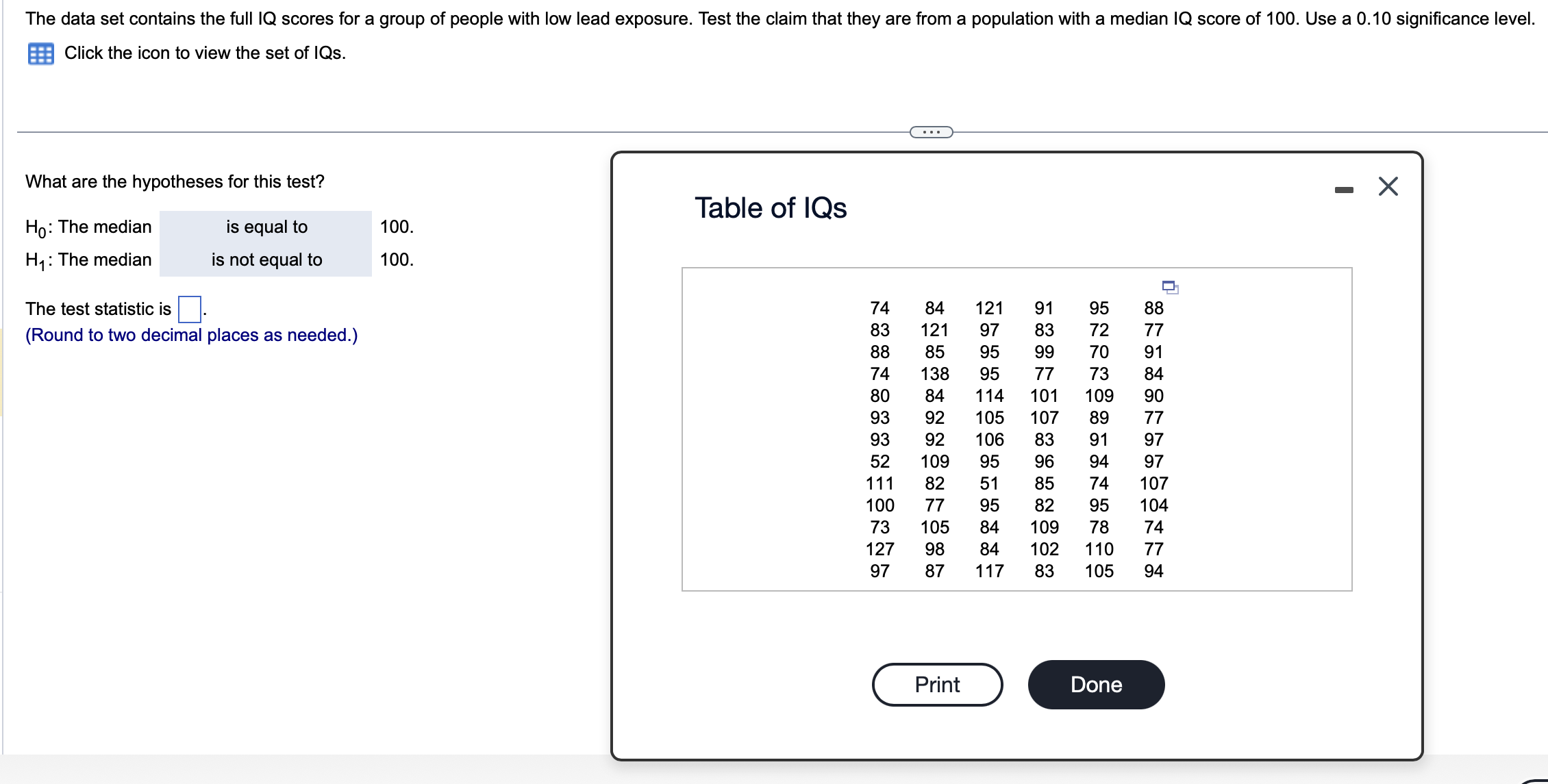 Solved The data set contains the full IQ scores for a group | Chegg.com