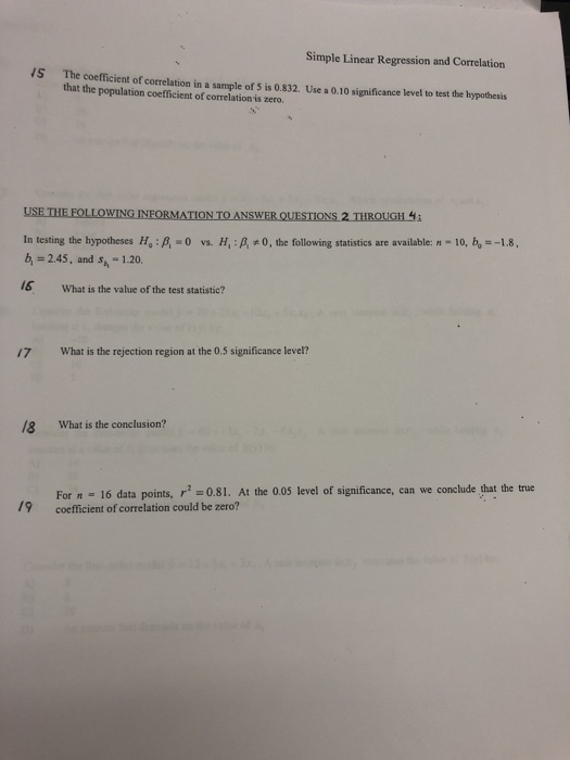 Solved Simple Linear Regression and Correlation IS The | Chegg.com