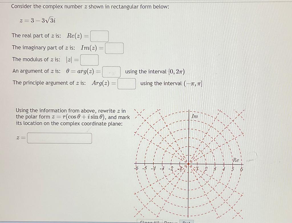 Solved Consider the complex number z shown in rectangular | Chegg.com