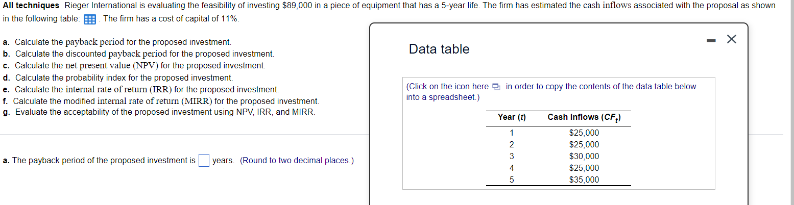 Solved a. Calculate the payback period for the proposed | Chegg.com