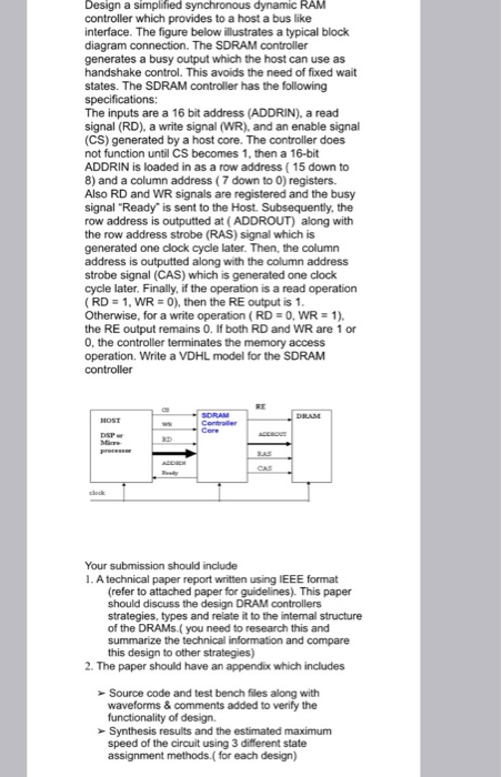 Design a simplified synchronous dynamic RAM | Chegg.com