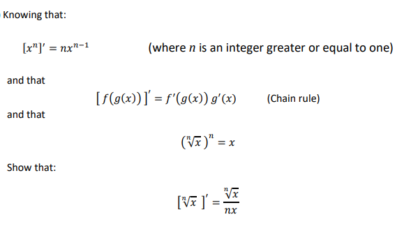 Solved Knowing that: [xn]′=nxn−1 (where n is an integer | Chegg.com