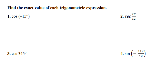 Solved Find the exact value of each trigonometric | Chegg.com
