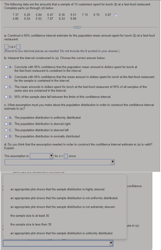 Solved an appropriate plot shows that the sample | Chegg.com