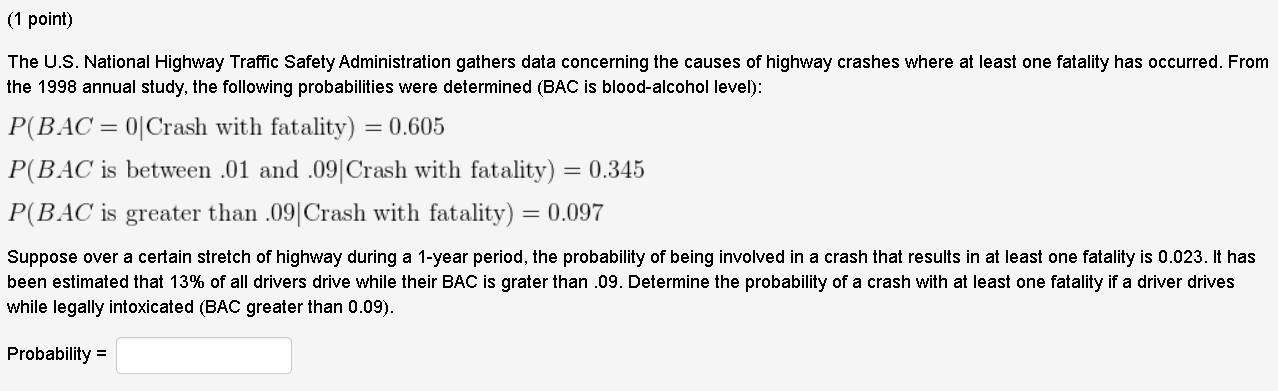 Solved The U.S. National Highway Traffic Safety | Chegg.com