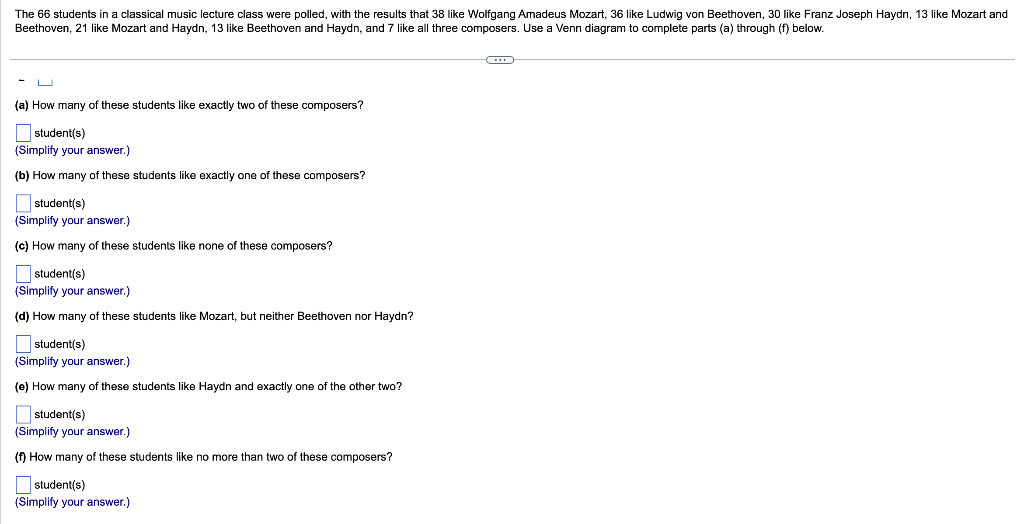 Solved The 66 students in a classical music lecture class | Chegg.com