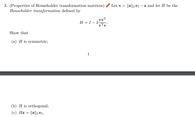 Solved 3. (Properties of Householder transformation | Chegg.com
