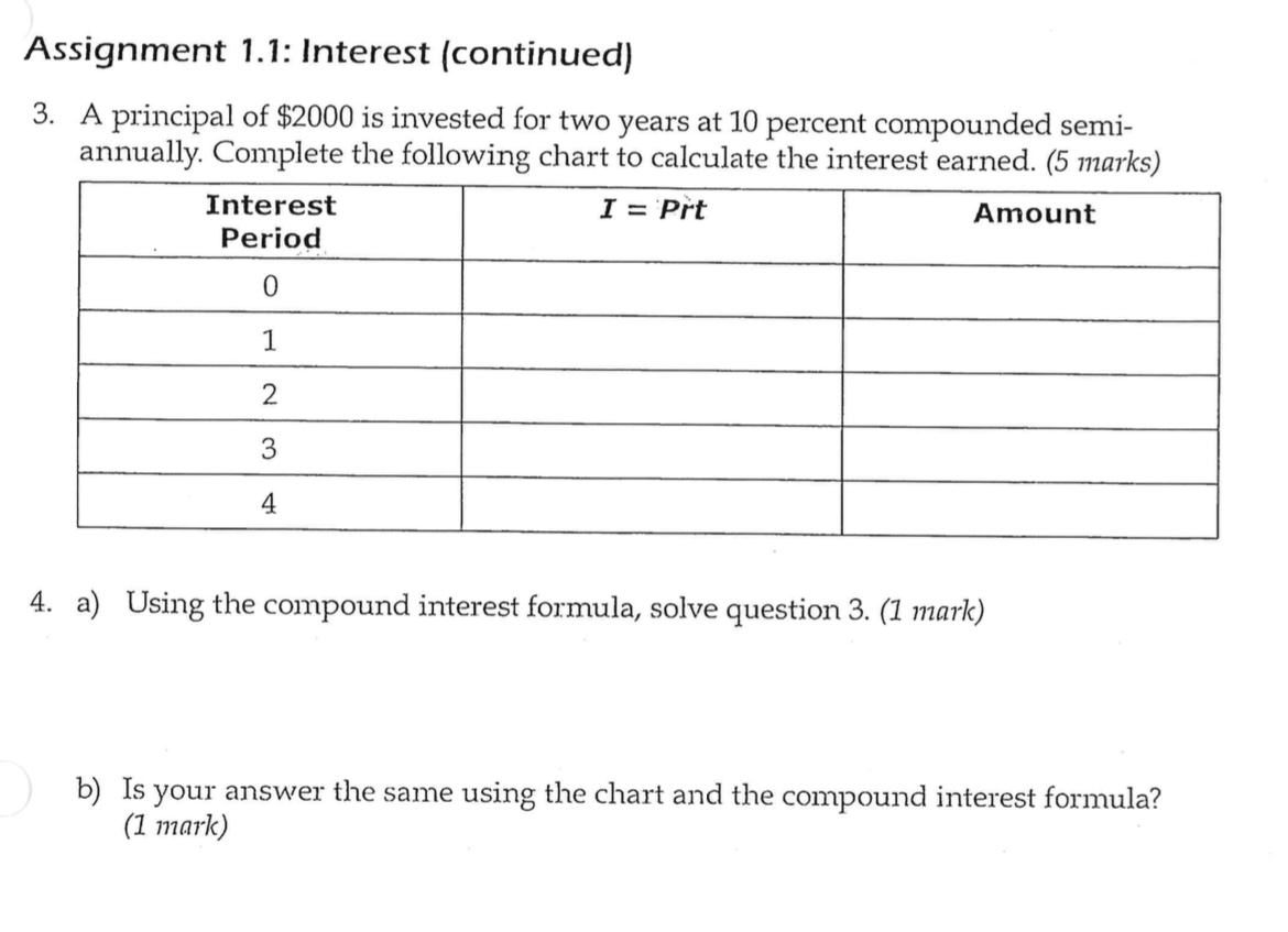 Solved Assignment 1.1: Interest (continued)A principal of | Chegg.com