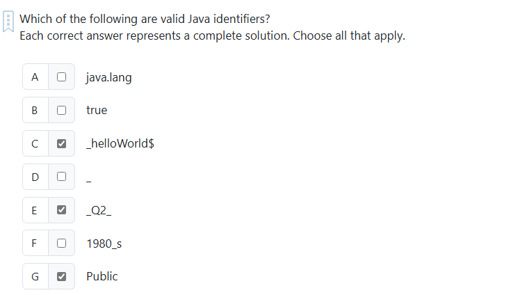 Solved Which of the following are valid Java | Chegg.com