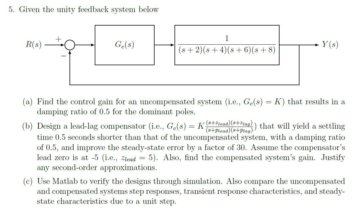 Solved 5. Given the unity feedback system below R(s) to | Chegg.com