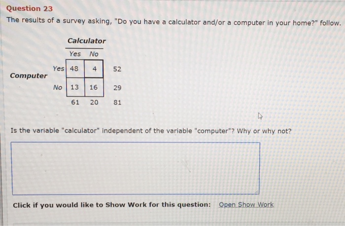 Solved Question 23 The results of a survey asking, "Do you | Chegg.com