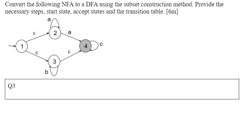 Solved Convert the following NFA to a DFA using the subset | Chegg.com
